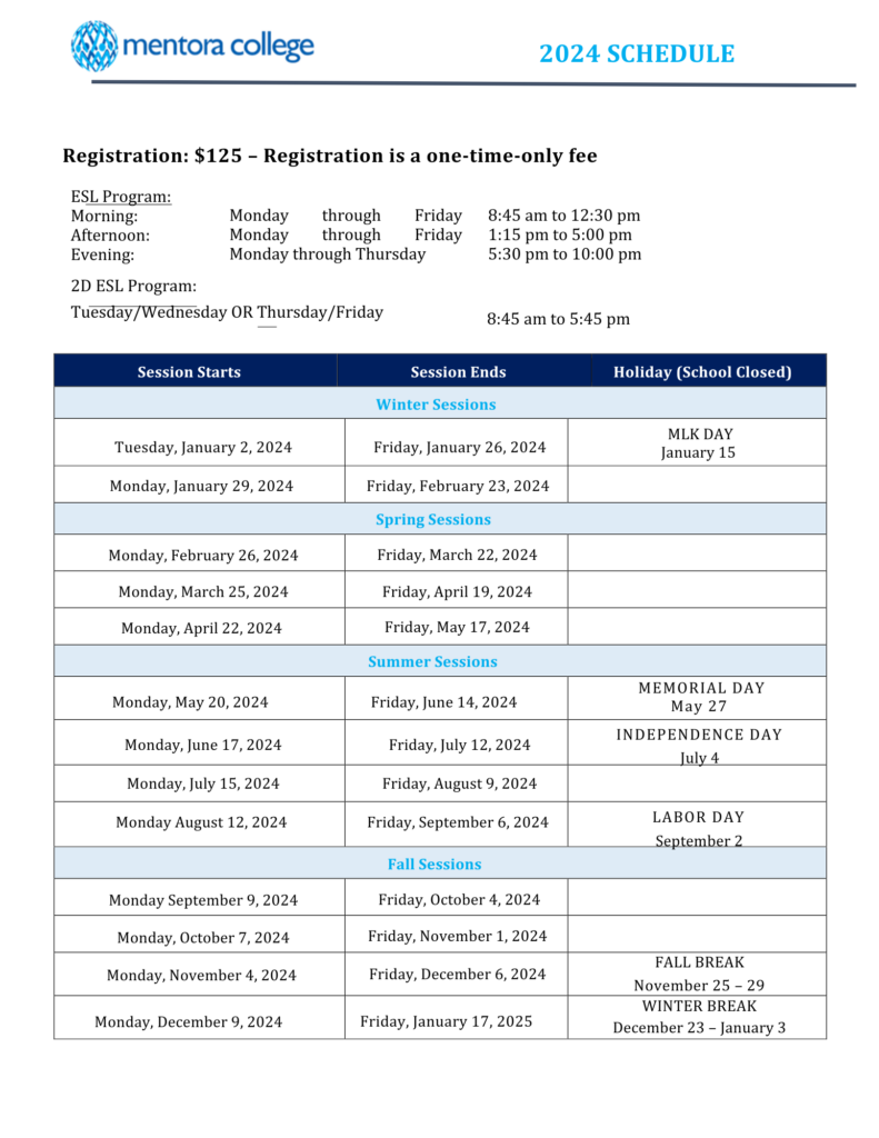 Mentora Academic Calendar - Bay Atlantic University - Washington, D.C.